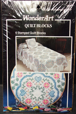 WonderArt Quilt Blocks (6 Blocks) "Floral Wreath" Stamped Cross Stitch ...
