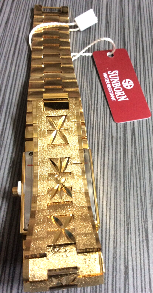 Sunborn Men's Gold Nugget Watch Mirror Image Rectangle Day & Date Gold ...