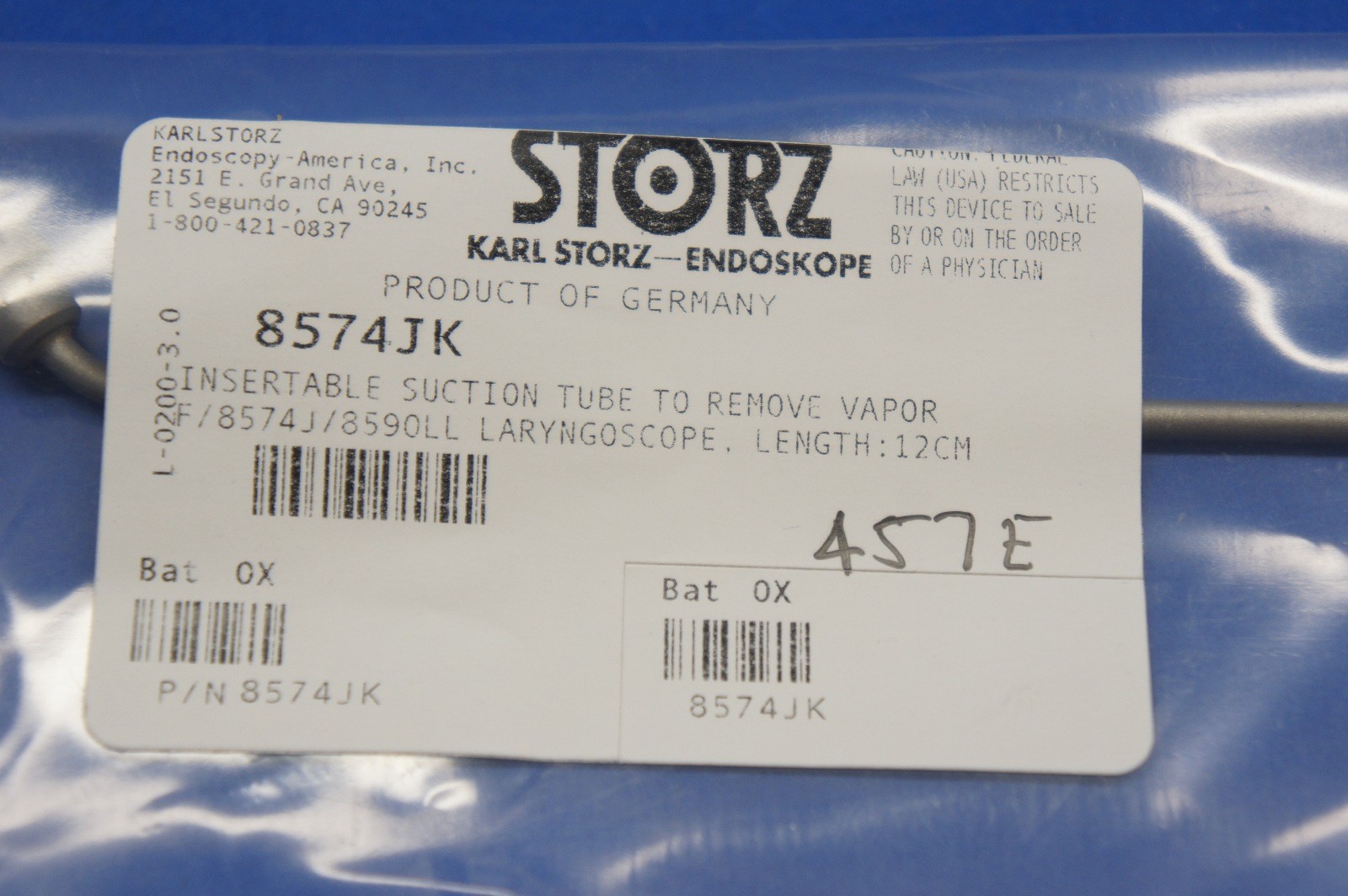 Karl Storz 8574JK Insertable Suction Surgical Tube 12cm for sale online ...