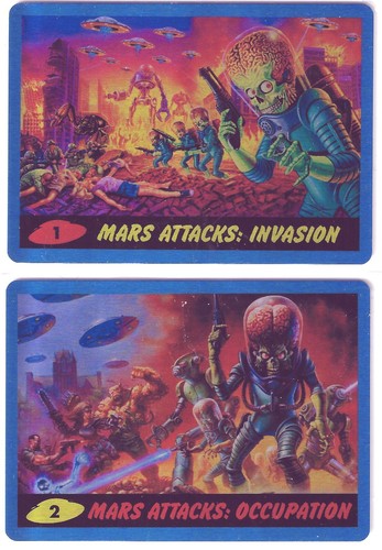 MARS ATTACKS UPRISING 2021 BLUE METAL CASE TOPPERS #1 & 2 BOX ART CARDS ...