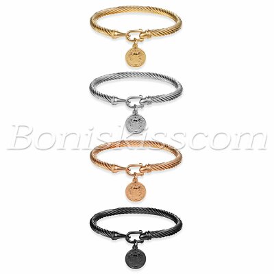 Men Women Stainless Steel Exorcism Tag Dangle Twisted Cable Bangle ...