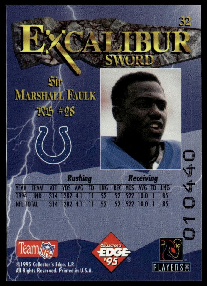 1995 Collector's Edge Excalibur #32 Marshall Faulk | eBay