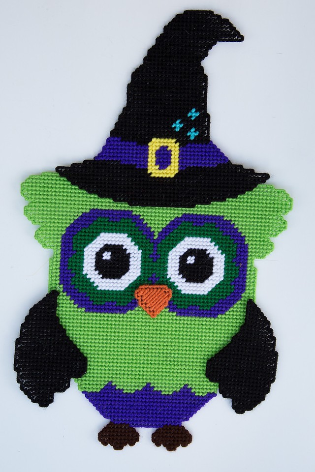 October/Halloween Witch Owl Wall Hanging-Plastic Canvas Pattern or Kit ...