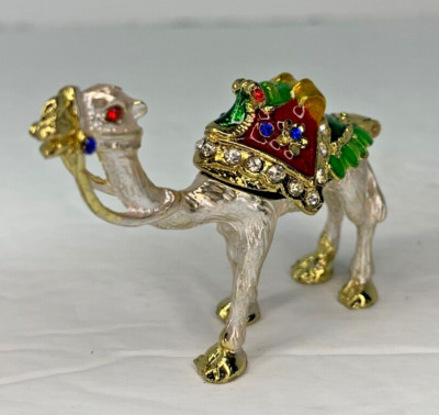 Metal Enamel Painted Rhinestone Jeweled Camel Hinged Trinket Box ...