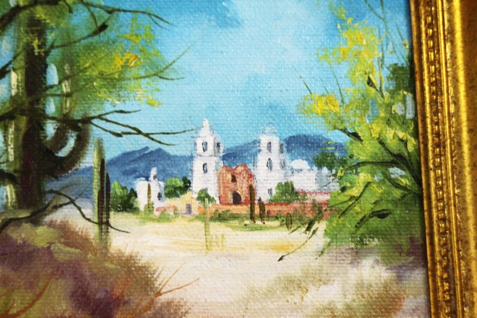 Mission San Xavier del Bac Landscape Oil Painting in Ornate wood Frame ...