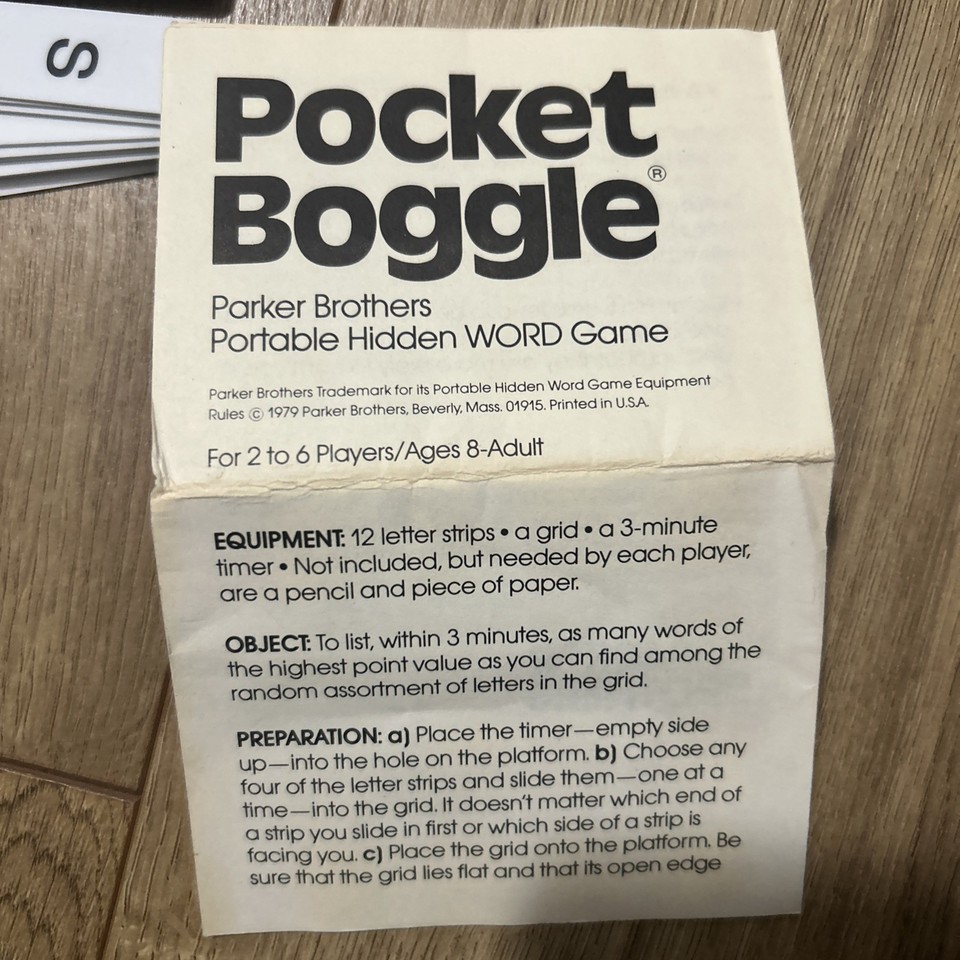 COMPLETE Pocket Boggle Parker Brothers 1980 Travel Game Compact Word ...