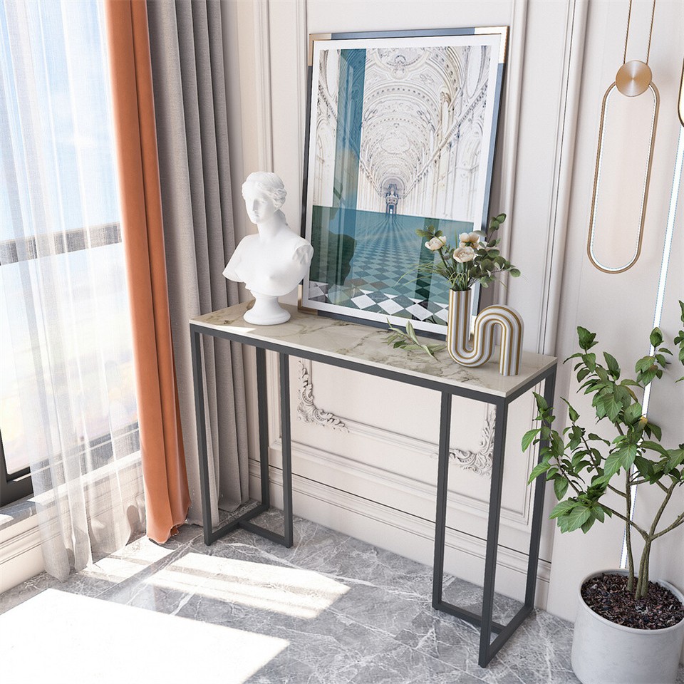 Narrow Slim Console Table Extra Long Marble Hallway Entryway Porch ...