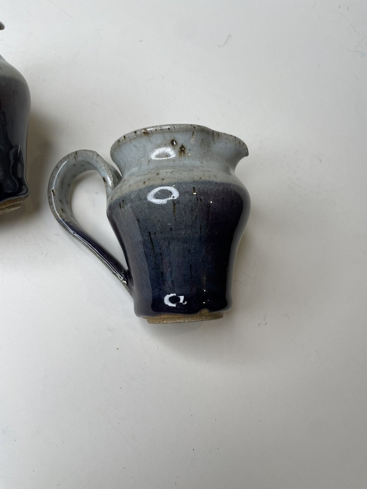 Pottery Purple Pitcher Grey Glaze Artist Signed 3” Studio Art Creamer ...