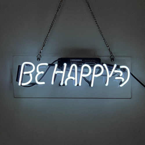 BE HAPPY Neon Sign Light Party Home Room Wall Poster Beer Bar Pub Decor ...