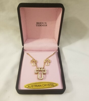 Bijoux Terner gold tone necklace and earrings set Cross Austrian ...