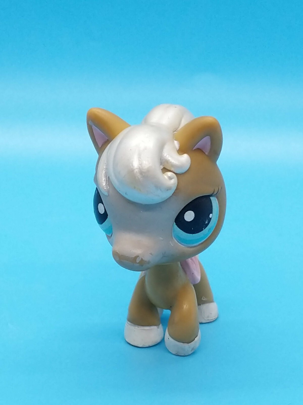 LITTLEST PET SHOP PONY HORSE PEARL # 1431 CARAMEL TAN BLUE EYES PINK ...
