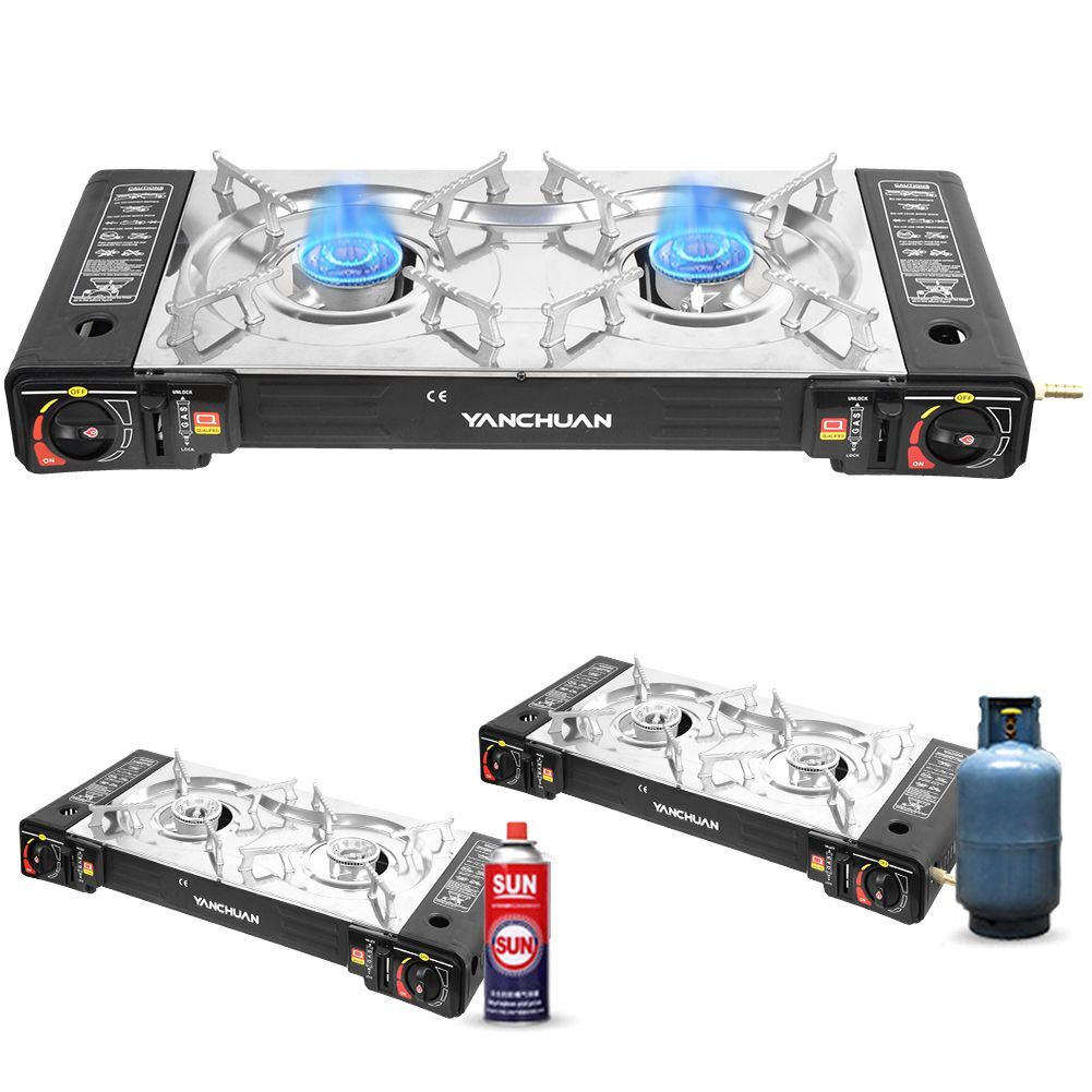Portable Double 2 Burner Gas Stove Camping Butane Cooker Barbecue Gas ...