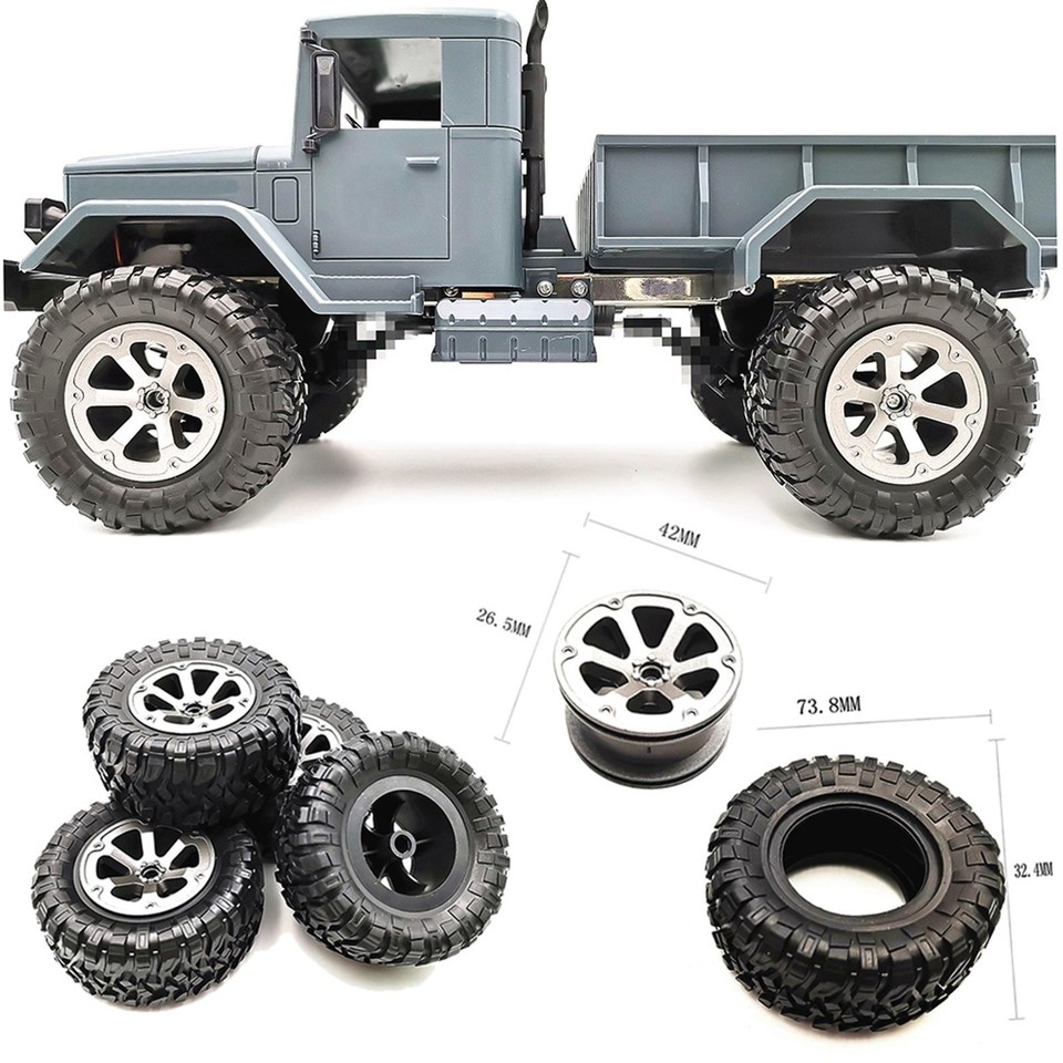 4 Pack 73.8mm Rubber Wheel Tire Rim For WPL B16 B36 B-14 C14 1/16 RC ...