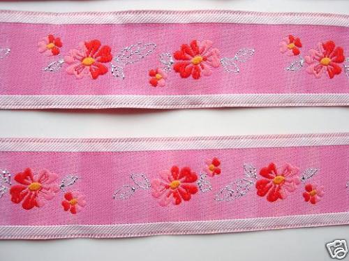 5 yards Embroidery Pink Floral Flower 1.25" Trim/dress/sewing/Lace ...