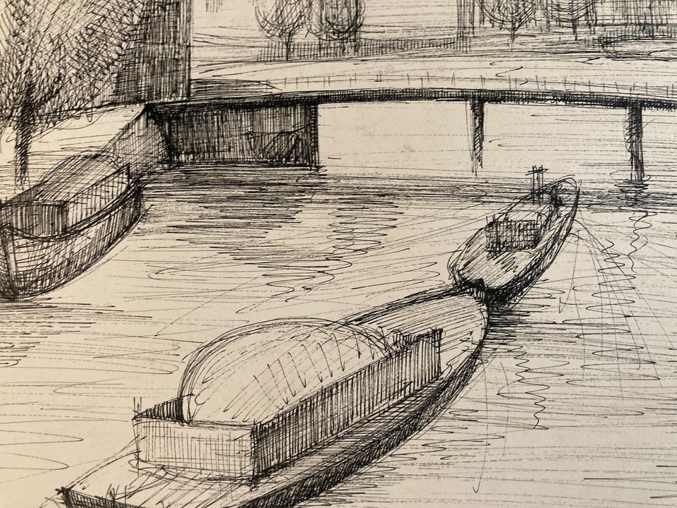 Beautiful Ink Drawing 1960 Amsterdam Canal Netherlands Old Frank Hage ...