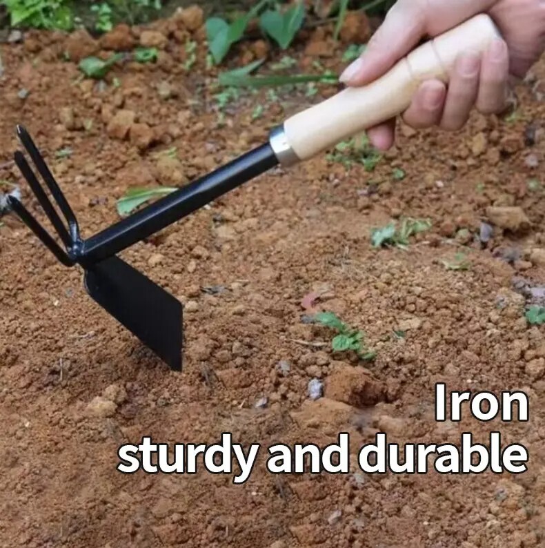 Hand Small Hoe Rake Three 3 Prong Garden Tool Gardening Soil Cultivator ...