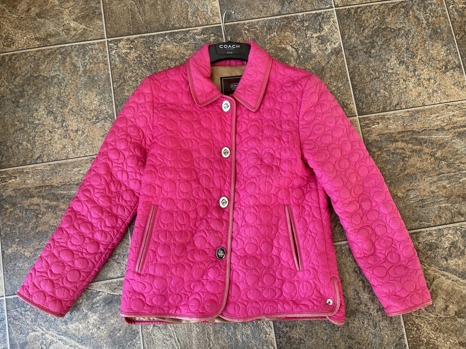 Coach Jacket Pink Quilted Signature "C" Logo Leather … - Gem