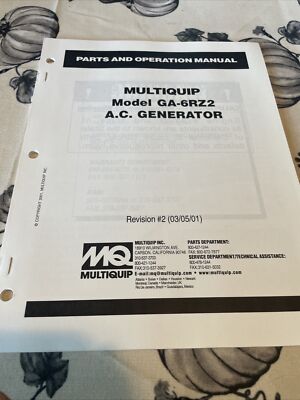 Multiquip GA-6HZR2 Generator Instruction Service Parts Manual Book ...