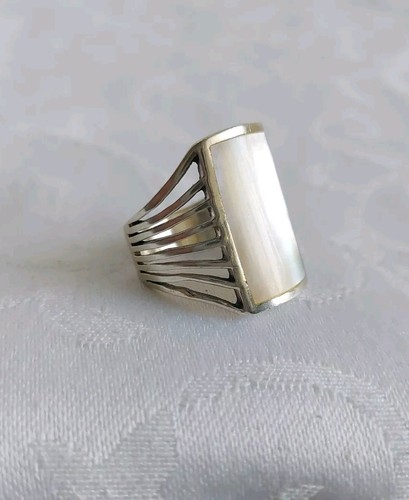 Beautiful Unisex Sterling Silver Mother Of Pearl Rectangular Inlaid ...