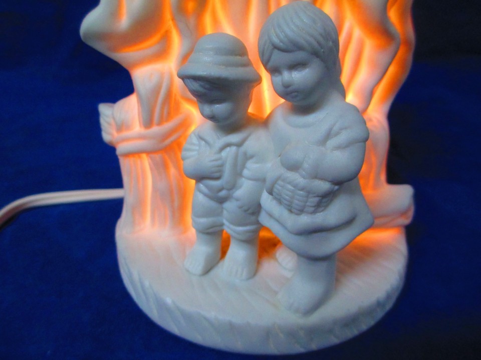 Vintage Cedar Creek Bisque Porcelain GUARDIAN ANGEL Figurine Light W ...
