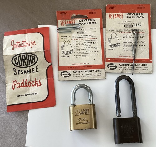 2 VINTAGE CORBIN SESAMEE CABINET LOCKS, COMBINATIONS & CHANGE PINS ...