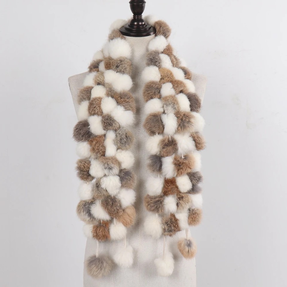 Warm Warm Women Scarves Real Rabbit Farm Fur Fluffy Winter Scarf ...
