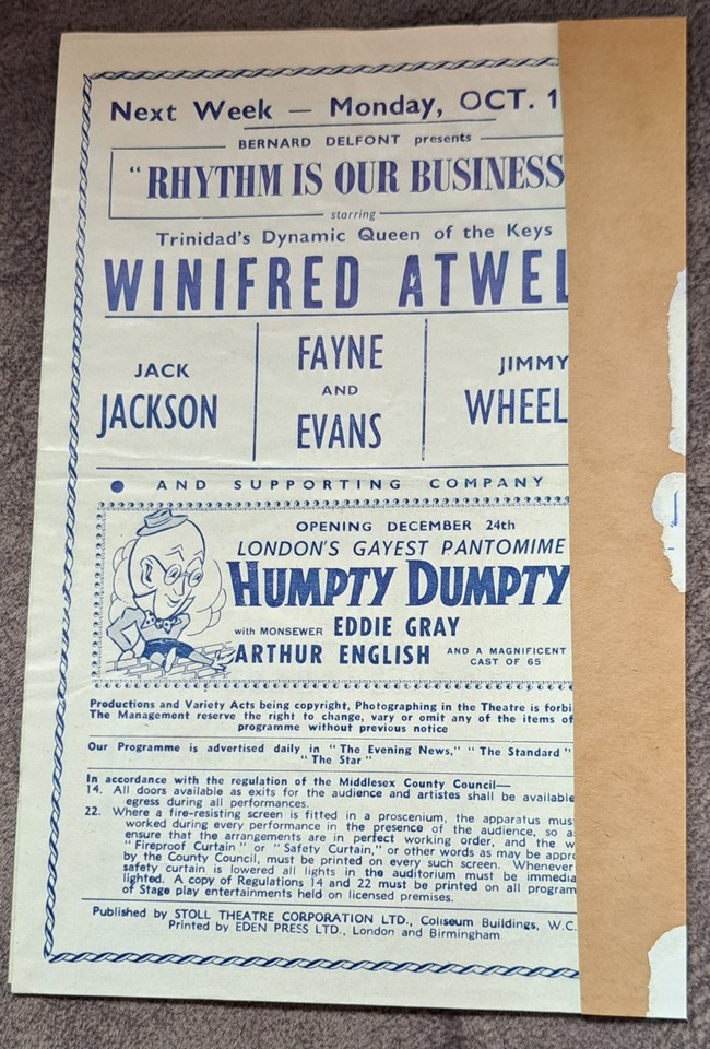 1952 Petula Clark Chiswick Empire Theatre Programme Variety Charlie ...
