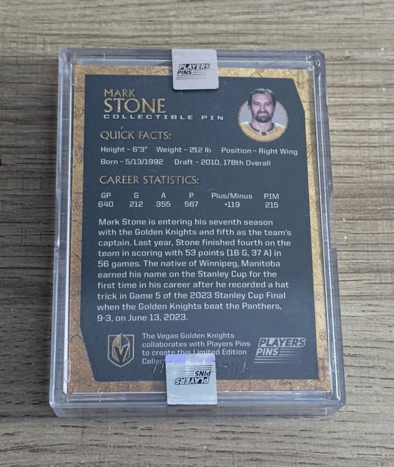 Vegas Golden Knights Mark Stone Limited Edition Collectible Pin ...