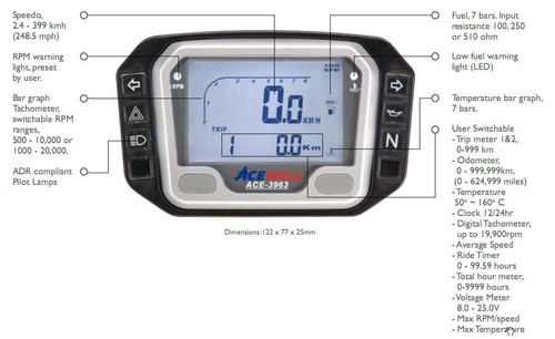 Acewell Digital Speedometer suits Motorbikes - Speedo Analogue Tacho ...