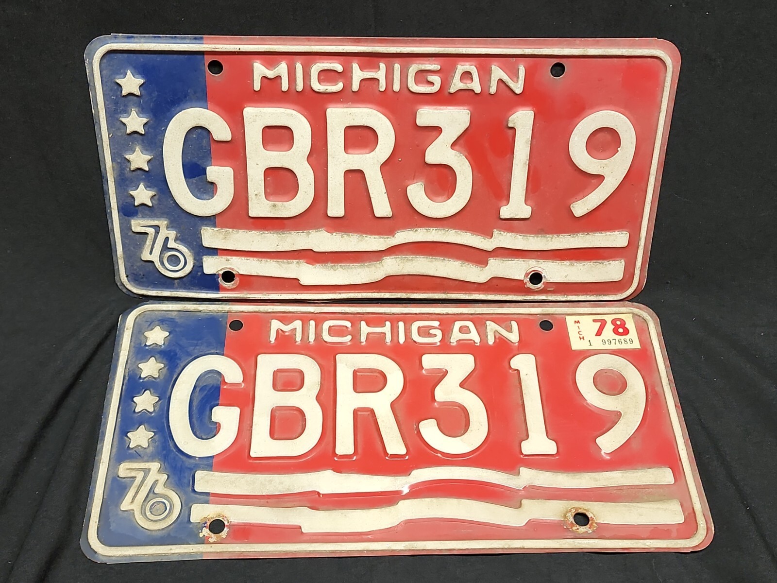 2 Bicentennial Michigan License Plates Tag GBR319 1976 w 1978 tab | eBay