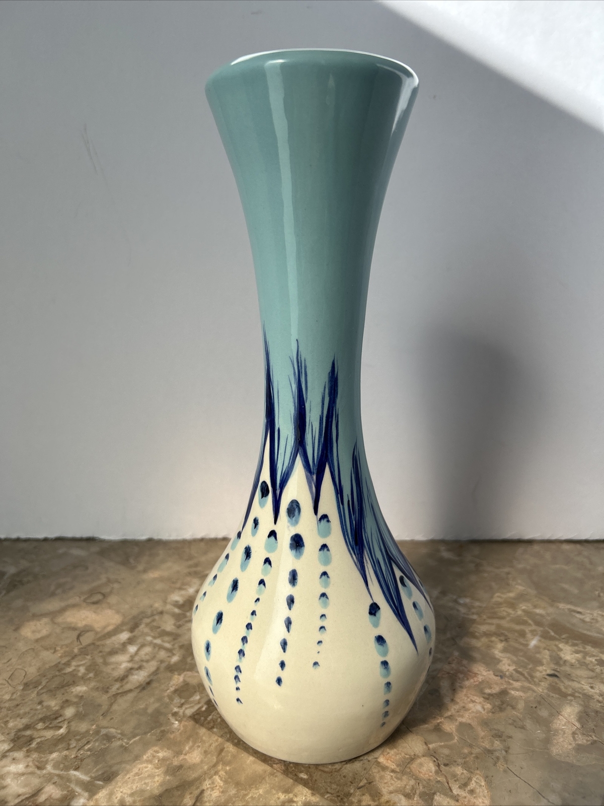 Vintage MCM Ceramic Vase Blue & White 9.5" tall Signed Retro Glazed ...