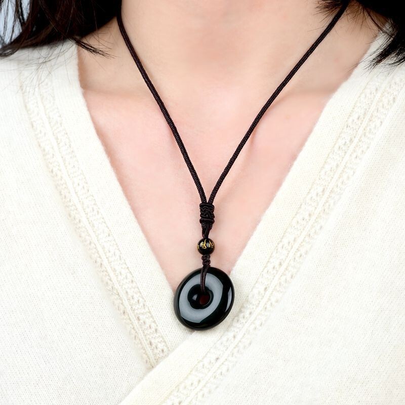 Natural Black Obsidian Circle Donut Pendant Healing Reiki Amulet Unisex ...
