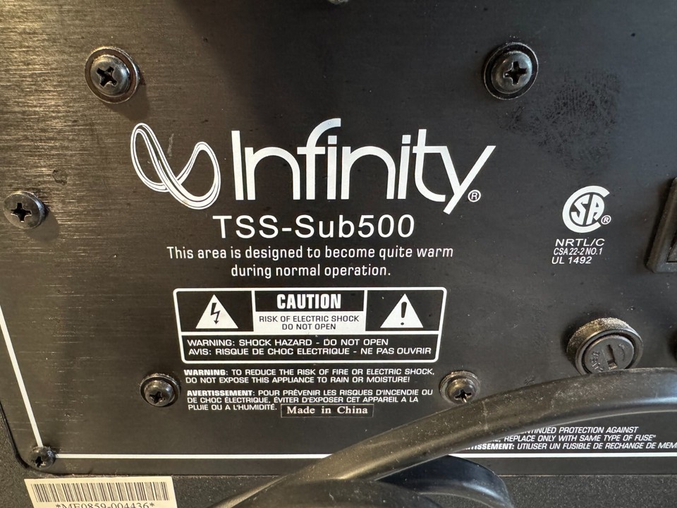 Infinity TSS-Sub500 Powered Subwoofer Bass Home Theater Sub Down Firing ...
