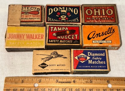 ANTIQUE 4TH GROUP OF 8 ANTIQUE MATCH STICK MATCHES BOX BOOK DOMINO ...
