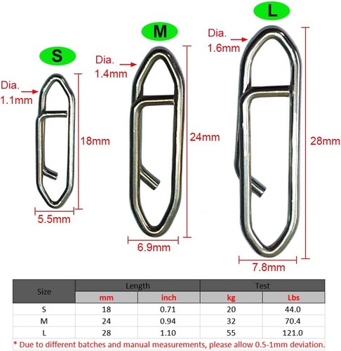 50 PCS Fishing Clips Stainless Steel Strength Fast Snap Clip M-70LB ...