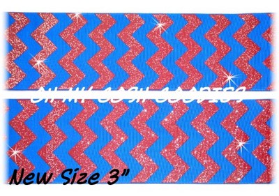 3" PATRIOTIC ROYAL RED GLITTER CHEVRON ZIG ZAG GROSGRAIN RIBBON 4 ...