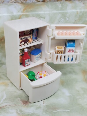 Vtg 1990s Epoch Co. Mini Toy Refrigerator W/ Food! 3.5" Tall Opening ...