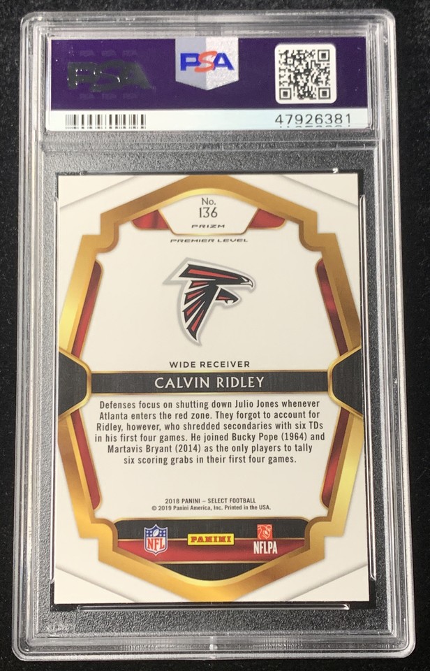 2018 Select PRIZM CALVIN RIDLEY (RC) ROOKIE #136 PSA 10 TENNESSEE ...