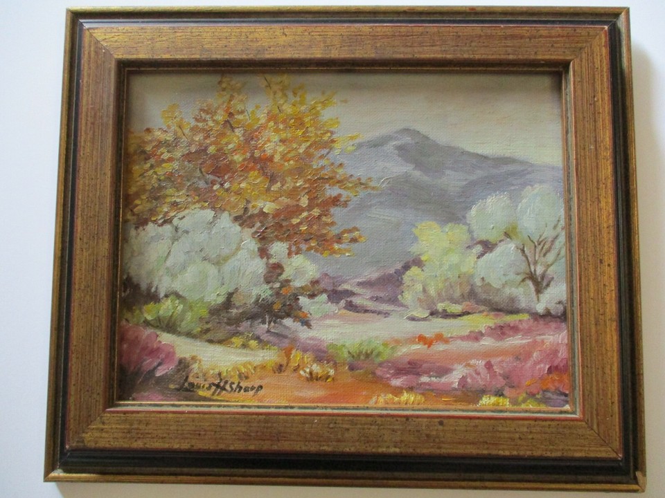 LOUIS SHARP OIL PAINTING EARLY CALIFORNIA ANTIQUE DESERT LANDSCAPE ...