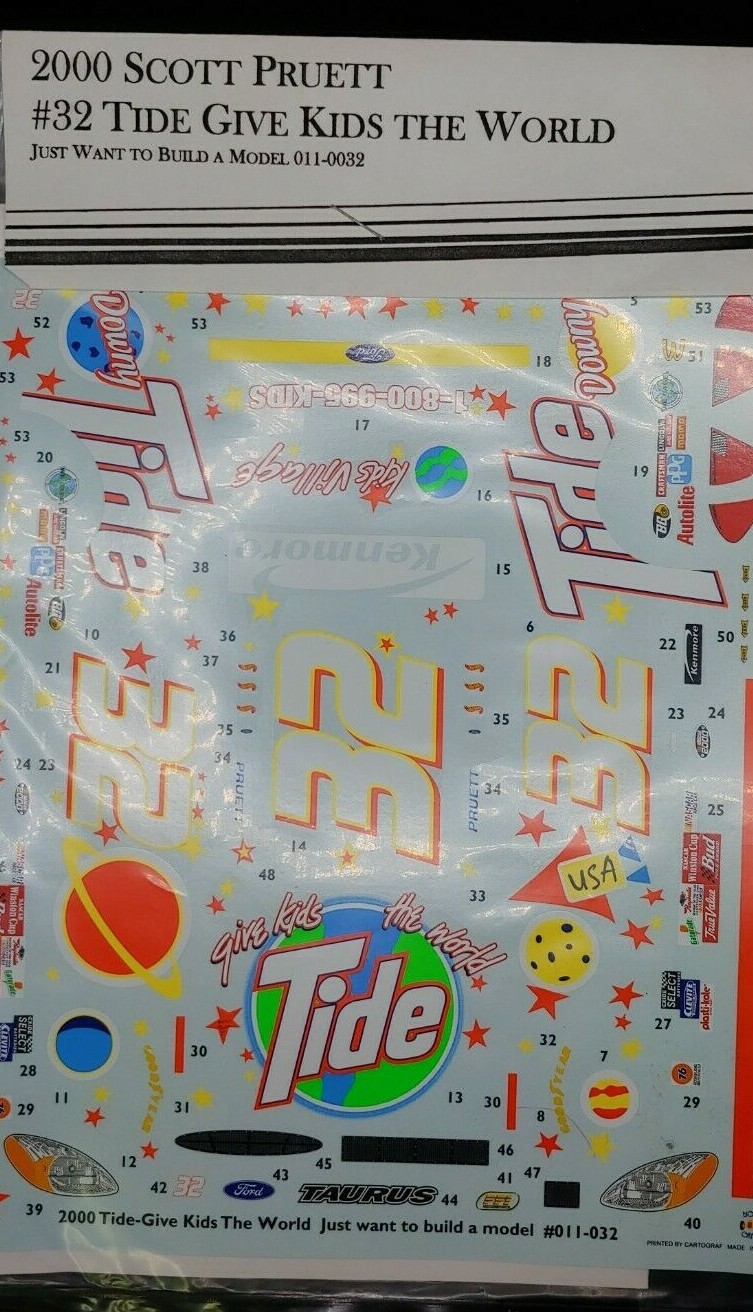 NASCAR Decal #32 Tide Give Kids The World 2000 Ford Taurus Scott Pruett ...