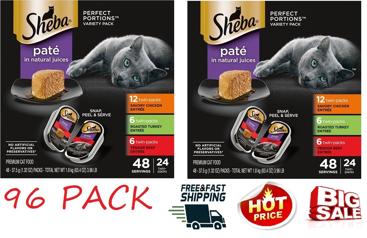 Sheba Perfect Portions Grain-Free Chicken Turkey Beef Pate Cat Food ...