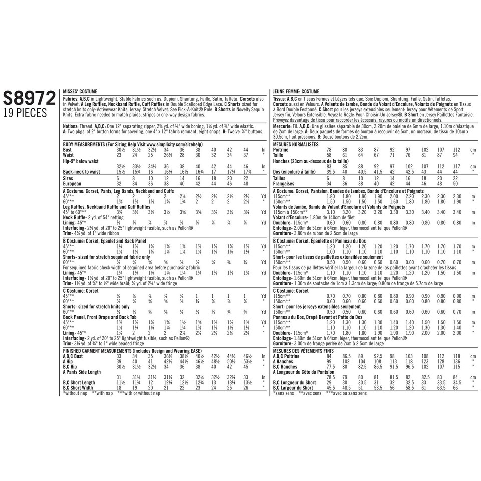 Burlesque Circus Costume Corset Sewing Pattern U-Pick 6-22 Simplicity ...