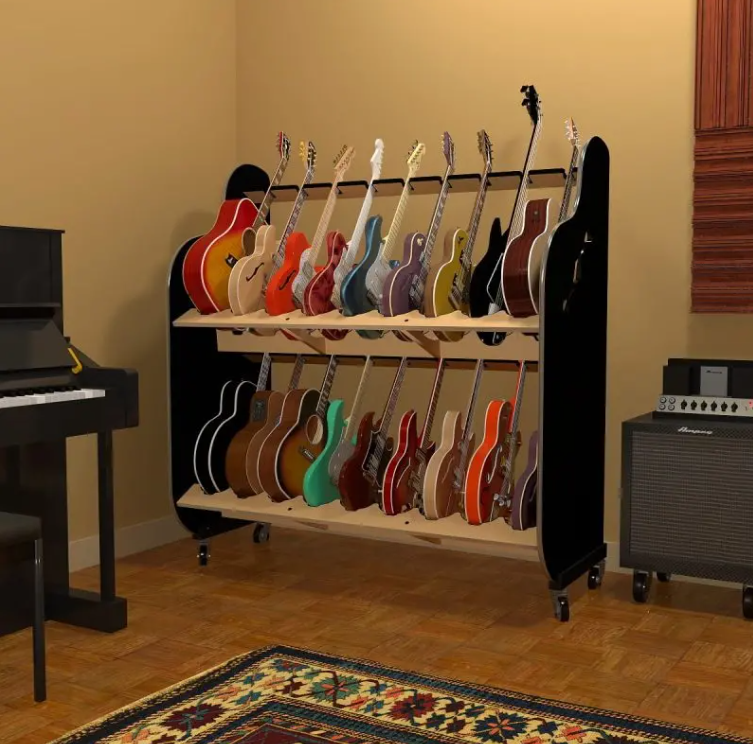 Double-Stack Mobile 18 Guitar Rack, Stand for Gutiars, Basses or Banjos ...