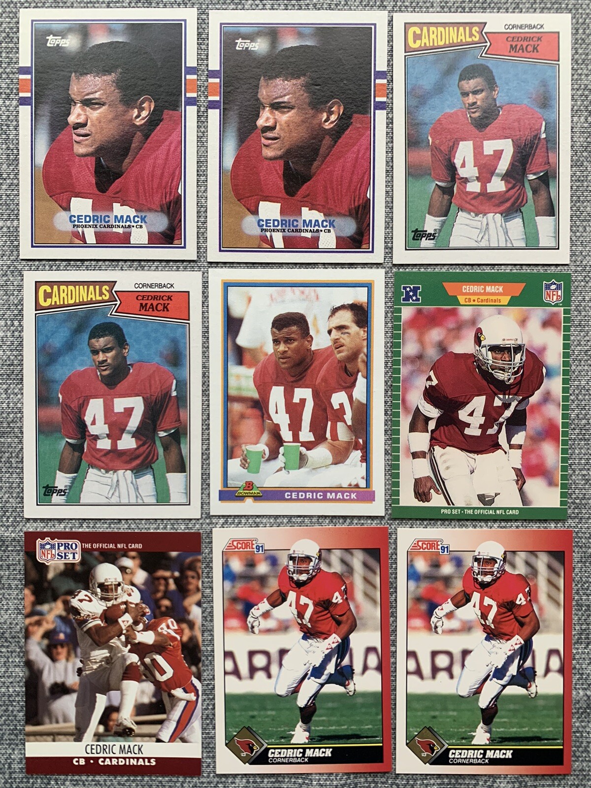 Cedric Mack Arizona Cardinals 9-Card Lot 1987-1990 Topps Bowman Score ...