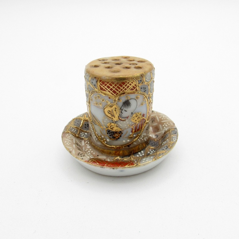 Antique Heavily Hand Decorated Satsuma Patterned Stick Pin Holder ...