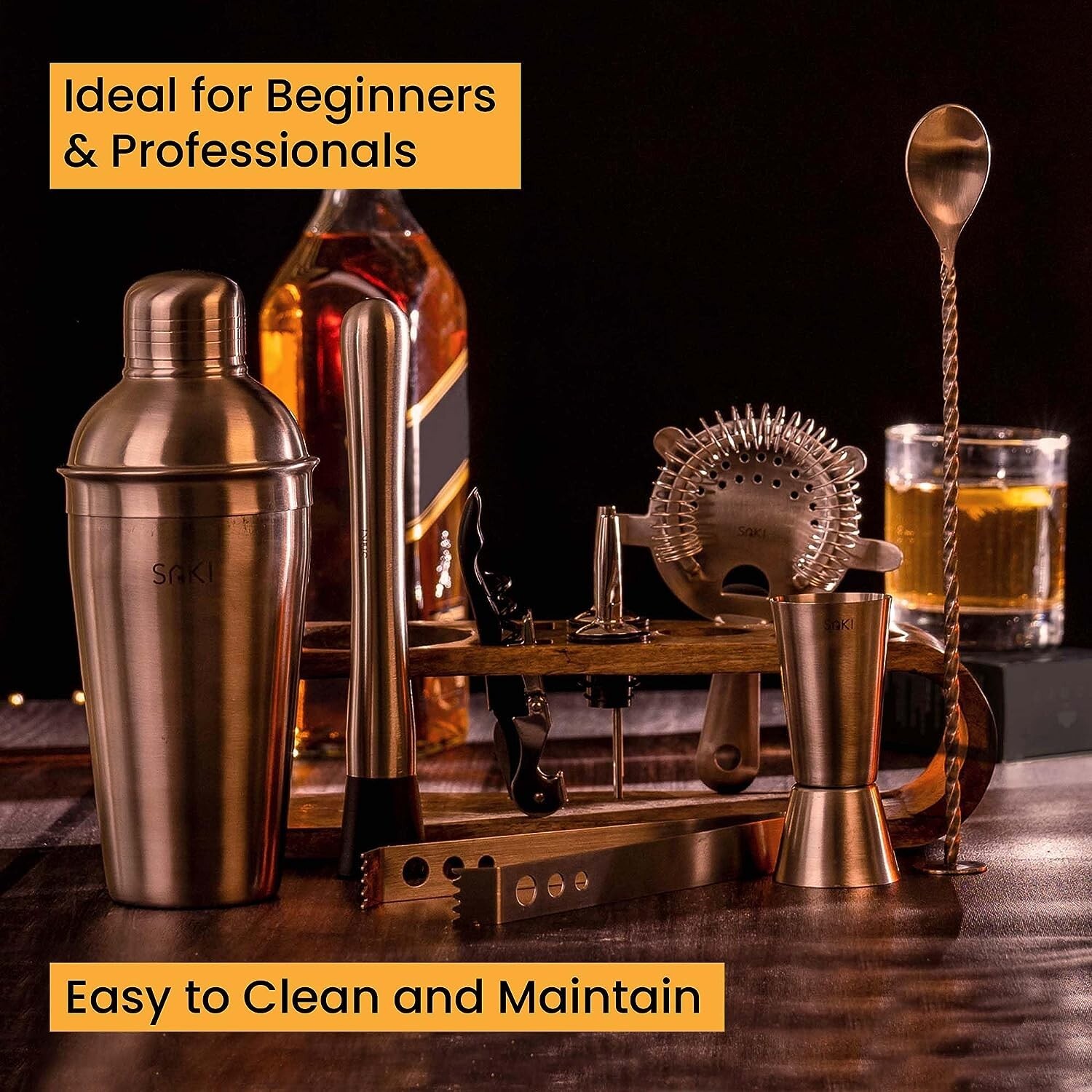 Stainless Steel Cocktail Shaker Gift Set with Stand - 10 Pieces ...