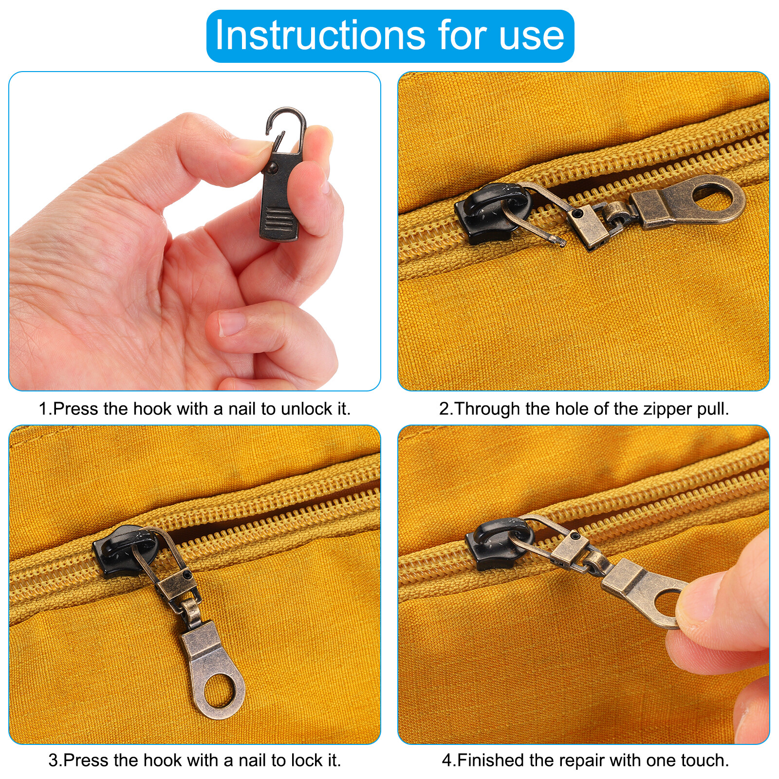 Zipper Pull Replacement, 10Pcs Detachable Metal Zipper Tab Repair Kit ...