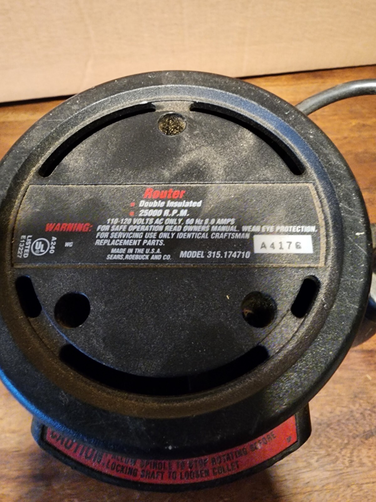 Sears Craftsman Router, 1.5 Hoursepower, 25000 Rpms, Model 315.174710 ...