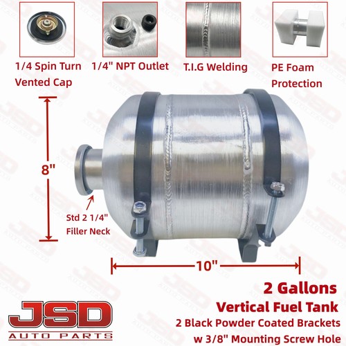 Vertical Fuel Tank Gas Tank 2 Gallon 8x10 1/4 NPT Spun Aluminum Top ...
