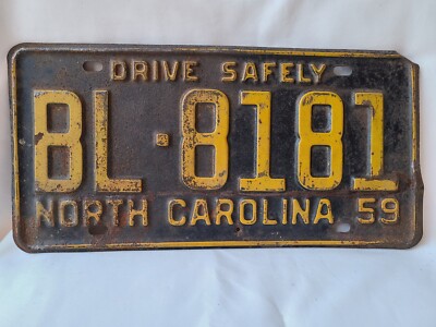 Vintage 1959 North Carolina Drive Safely License Plate 11222 | eBay